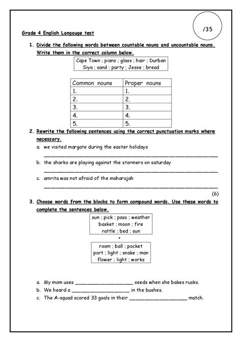 Grade 4 English Language Test • Teacha