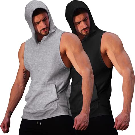 Coofandy Mens Workout Hooded Tank Tops Bodybuilding Muscle Cut Off T