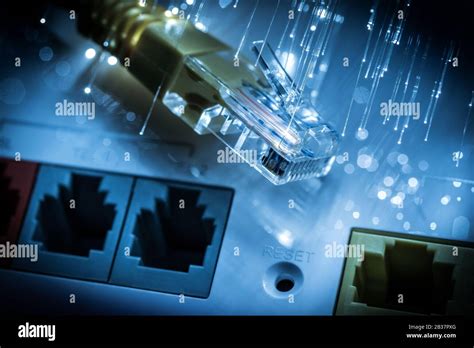 Router With Network Cable And Optical Fiber Stock Photo Alamy