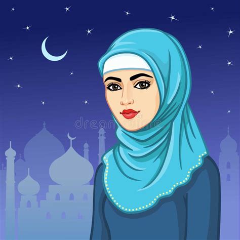 Animation Portrait Of The Muslim Woman In A Hijab Stock Vector