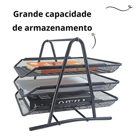 Bandeja Organizadora Tripla de Papel Documentos para Mesa de Escritório MadeiraMadeira