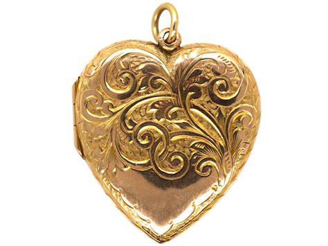Edwardian 9ct Gold Engraved Heart Shaped Locket The Antique Jewellery