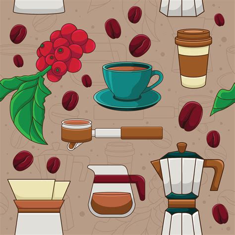 Seamless Pattern Coffee Beverages Background 11074396 Vector Art At