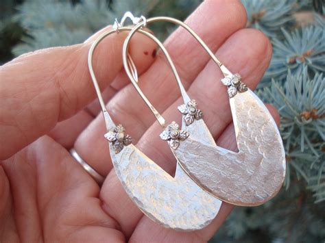 Hammered Silver Large Riveted Hoop Earrings Unique Cold Etsy Uk