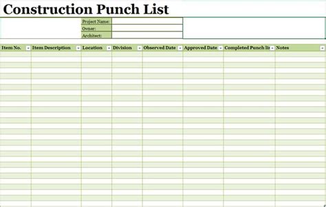 16 Free Construction Punch List Templates Ms Office Documents List