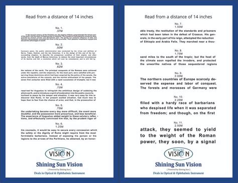 Shining Sun Vision Eye Chart Near Vision Reading Test Plastic Quoted