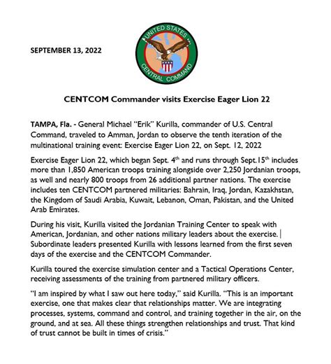 U S Central Command On Twitter Centcom Commander S September 12th