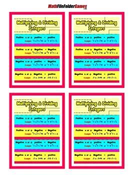 Multiplying Dividing Integers Poster Anchor Chart With Cards For Students