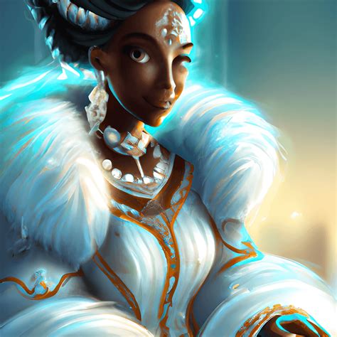 Beautiful Fantasy Dark Skin Queen With White Detailed Fur Coat