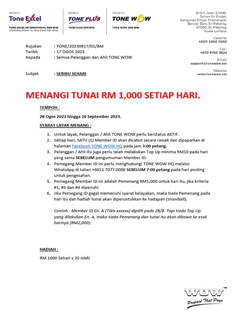 Tone Wow Seribu Sehari External Memo Final Pdf Money Finance
