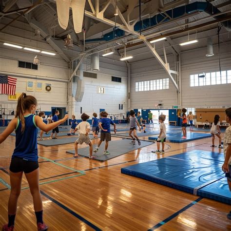 A Dynamic Pe Class With Students Practicing Gymnastics Premium Ai