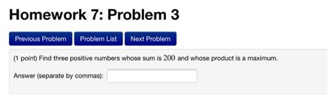 Solved Homework 7 Problem 3 Previous Problem Problem List