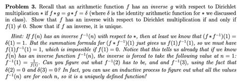 Solved Problem Recall That An Arithmetic Function F Has Chegg
