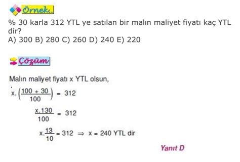 9 Sınıf Kar Zarar Problemleri Çözümlü Sorular 2