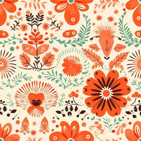 Vintage Ethnic Floral 60s Pattern Premium AI Generated Image