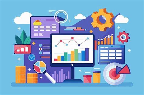This Illustration Features Various Analytical Tools Colorful Charts And
