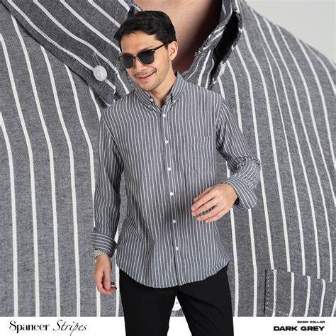 Jual Kemeja Garis Pria Woodcutter Basic Spancer Stripes Dark Grey Abu