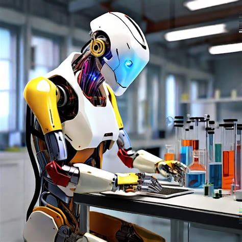 Premium AI Image | Humanoid robot working in laboratory generated by AI