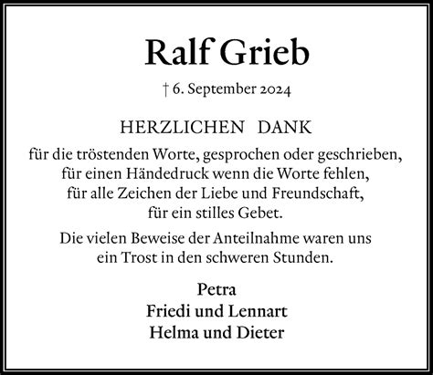Traueranzeigen Von Ralf Grieb Trauer Anzeigende
