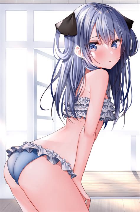 Pale Long Hair Ass Blue Hair Blue Eyes Komomo Anime Girls