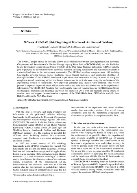 Pdf 20 Years Of Sinbad Shielding Integral Benchmark Archive And