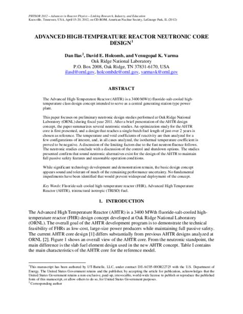 Pdf Advanced High Temperature Reactor Neutronic Core Design