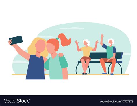 Two Girls Taking Selfie Together Royalty Free Vector Image