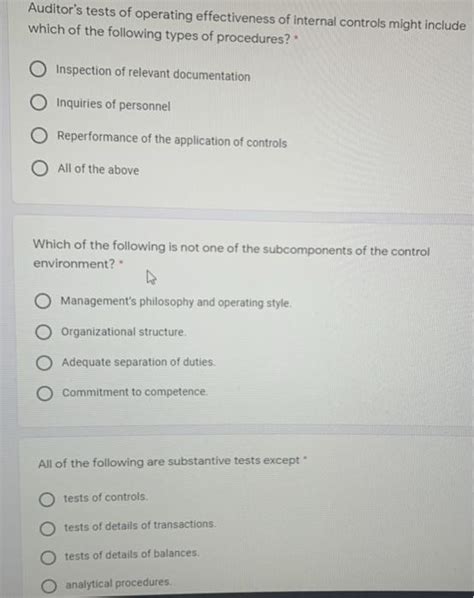 Solved Auditors Tests Of Operating Effectiveness Of