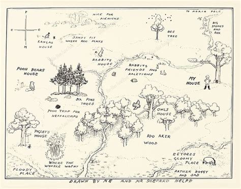 100 Acre Wood Map Winnie The Pooh Art Print 100 Acre Wood Drawing E