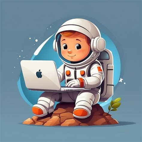 Premium Photo Cute Astronaut Working With Laptop On Rocket Cartoon