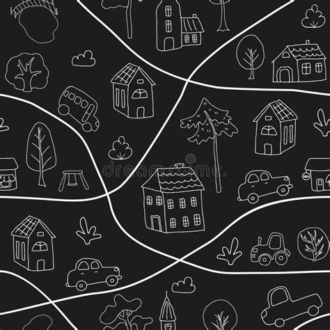 Cute City Map Seamless Pattern Cartoon Town Landscape Background