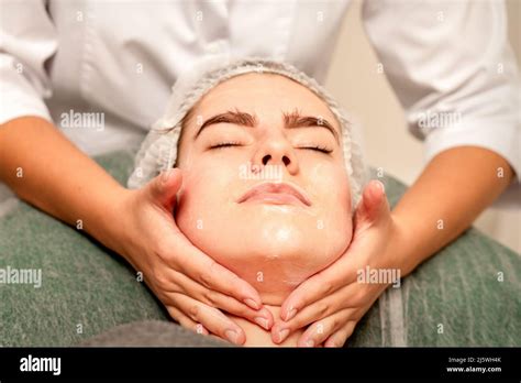 Face Massage Beautiful Caucasian Young White Woman Having A Facial