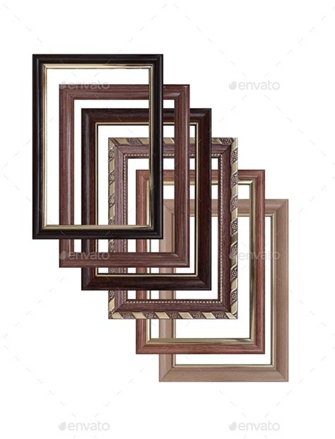Set Of Empty Picture Frames With Free Space Inside Isolated On White