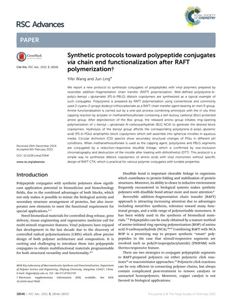 Pdf Synthetic Protocols Toward Polypeptide Conjugates Via Chain End