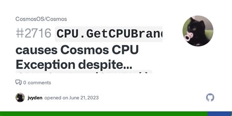 `cpugetcpubrandstring` Causes Cosmos Cpu Exception Despite `cpu