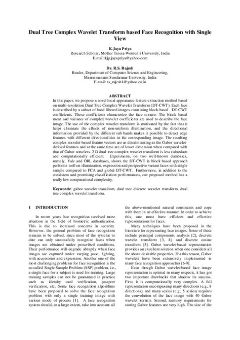 Pdf Dual Tree Complex Wavelet Transform Based Face Recognition With Single View