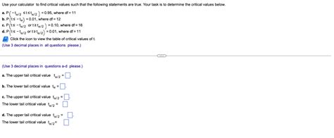 Solved Use Your Calculator To Find Critical Values Such That