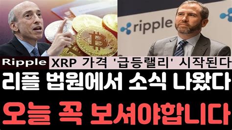 리플전망 리플 법원측에서 새로운 소식이 나왔다 본격적인 Xrp 폭등랠리 시작한다 오늘 영상은 꼭 보셔야합니다 리플전망 리플호재 리플급등 리플코인 리플소송