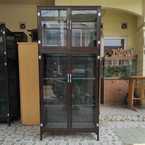 Jual Lemari Rak Piring Dapur Full Aluminium Kotak Tebal Kaca Riben 5 Mm