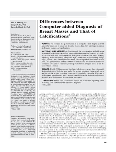 Pdf Differences Between Computer Aided Diagnosis Of Breast Masses And