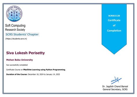 certification machine learning using python programming issued by