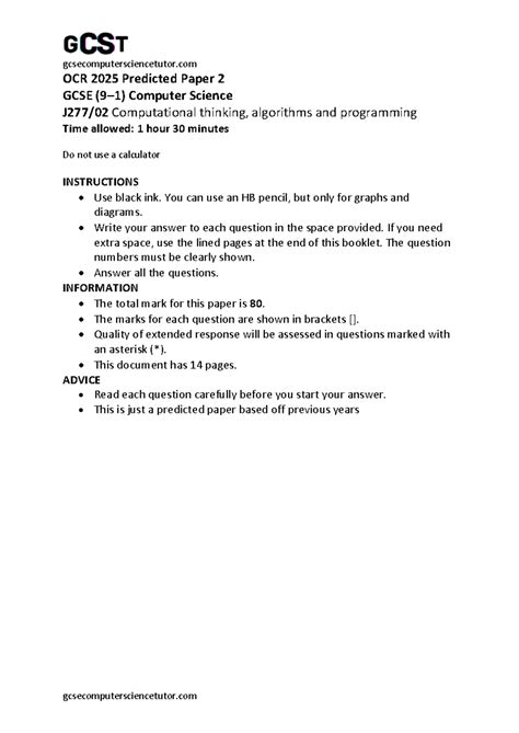 Ocr 2025 Predicted Paper 2 Computer Science Algorithms And Programming