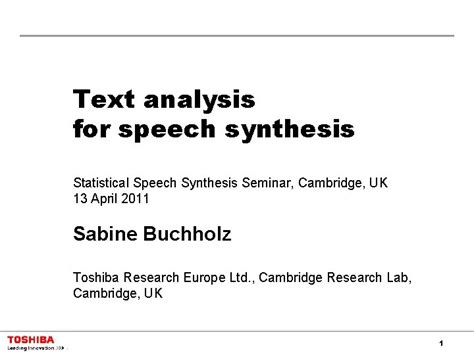 Text Analysis For Speech Synthesis Statistical Speech Synthesis