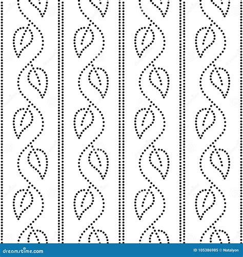 Doted Ivy Leaves And Stripes Geometric Seamless Pattern In Black And