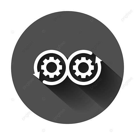 Flat Devops Icon On Black Background With Cog And Arrow Vector