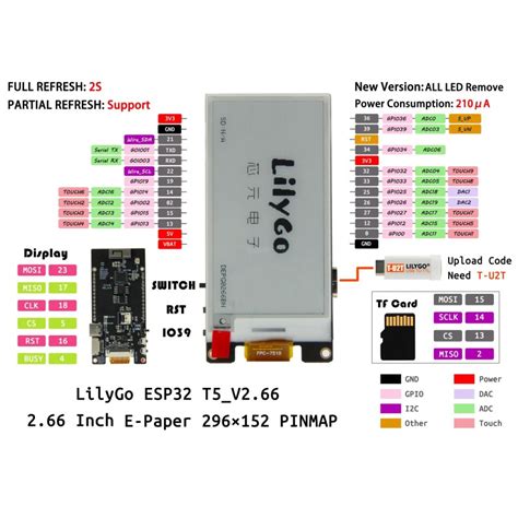 ESP32 LilyGO T5 E paper wyświetlacz 2 66 slot TF