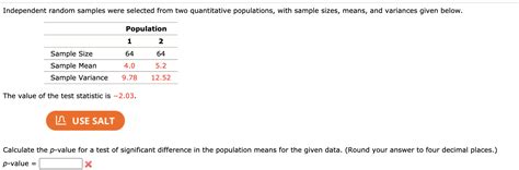 Solved Independent Random Samples Were Selected From Two
