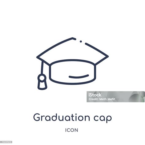 교육 개요 컬렉션에서 선형 졸업 모자 아이콘입니다 얇은 라인 졸업 모자 벡터 흰색 배경에 고립입니다 졸업 모자 유행 삽화 교육에