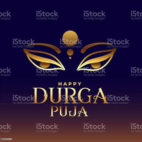 Happy Durga Pooja Navratri Festival Golden Wishes Card Design Stock