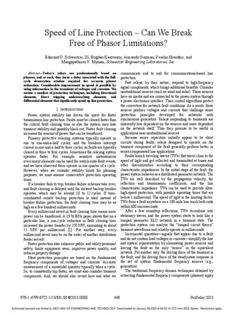 Schweitzer Et Al 2015 Speed Of Line Protection Can We Break Free Of Phasor Limitations Pdf